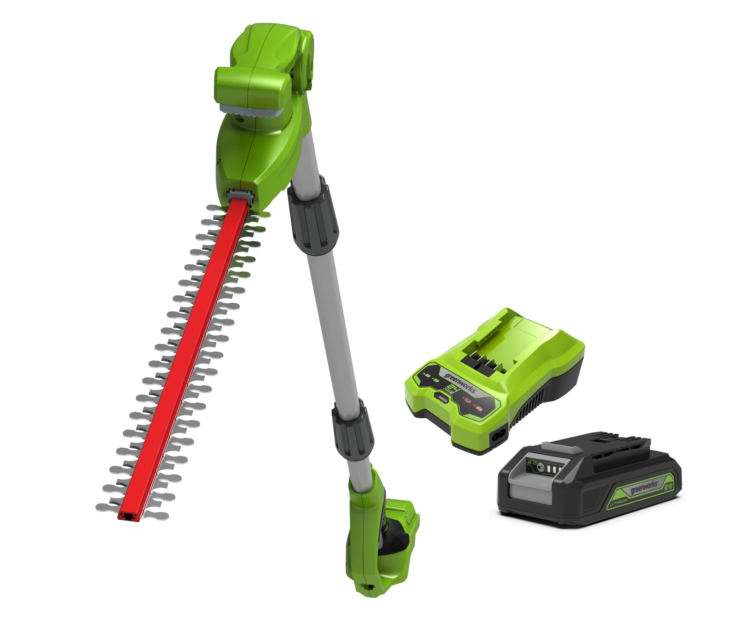 Greenworks 24V 51cm Long Reach Split Shaft Cordless Hedge Trimmer With