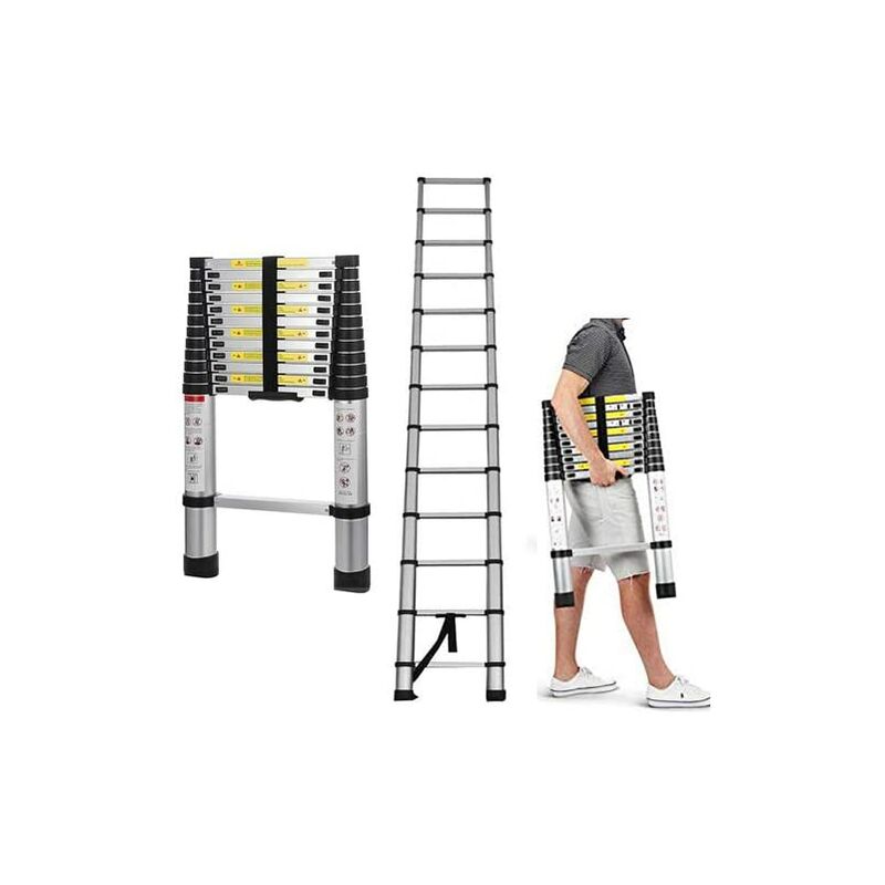 16.4ft 5M Aluminum Extension Foldable Telescopic Ladder Telescoping ...