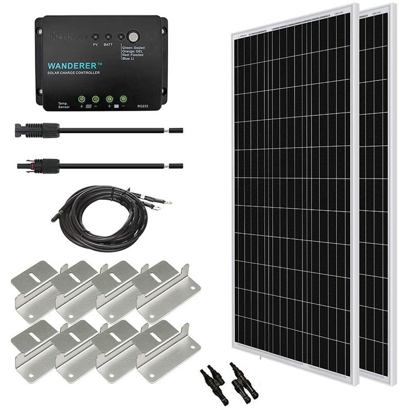 200 Watt 12 Volt Monocrystalline Solar Starter Kit with 30A Wander pwm ...