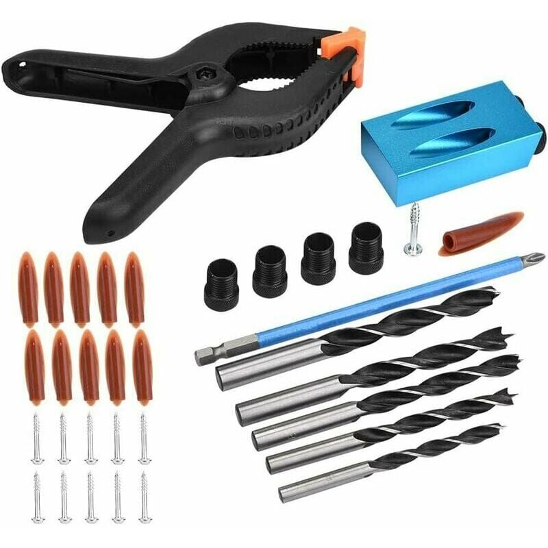 34 Pcs Pocket Hole Drilling Kit 15 ° Drill Guide Set Woodworking ...