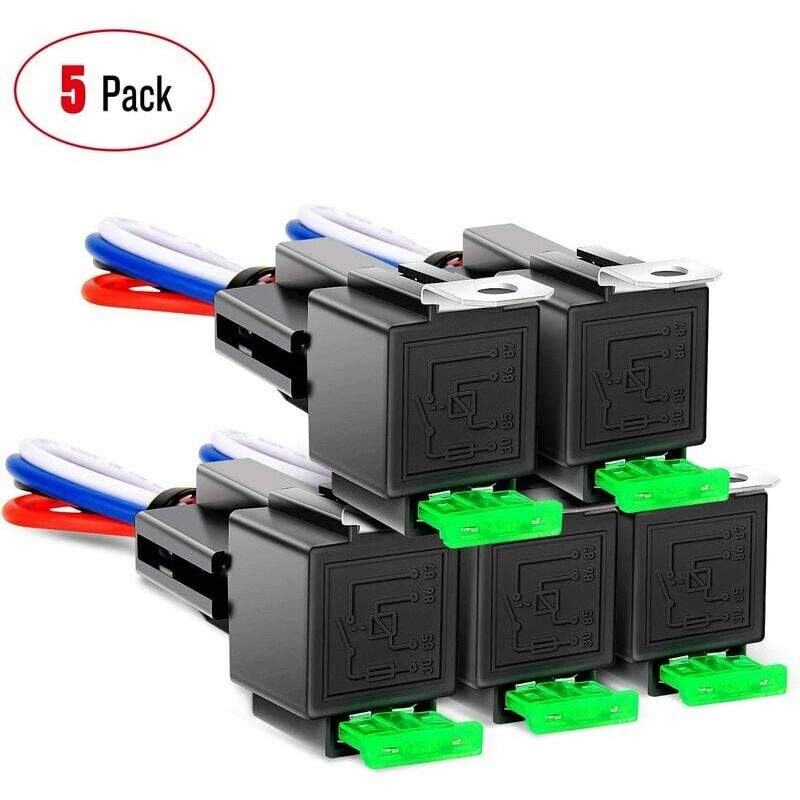 5 Pack 30A Fuse Relay Car Truck Socket Kit 30A Switch Wire Harness Set ...