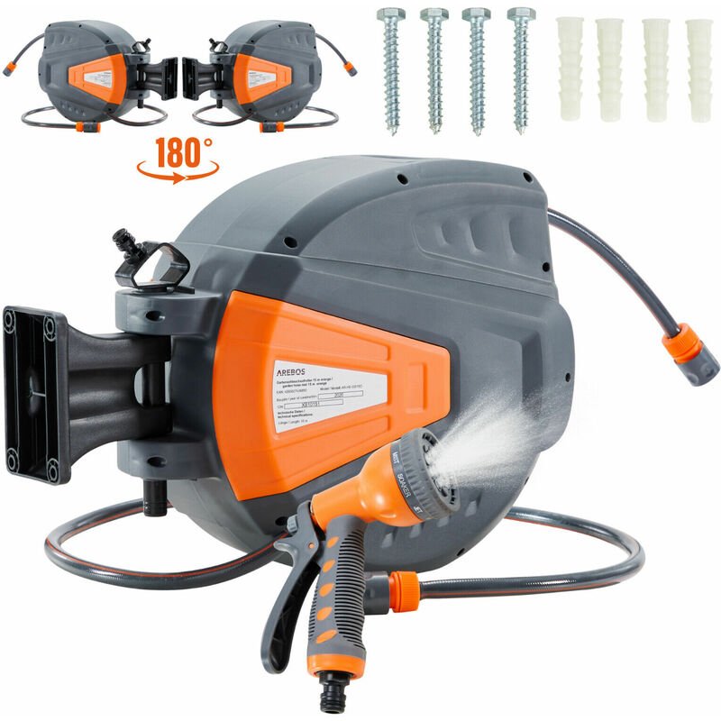 AREBOS Garden Hose Reel Automatic Retractable Water Hose Reel Wall ...