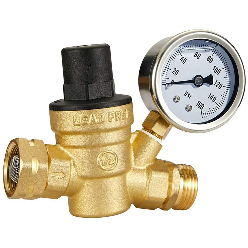 Adjustable water pressure regulator with gauge and filter, lead free ...