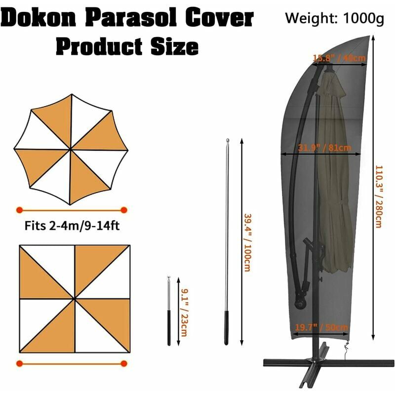 Cantilever Parasol Cover with Air Vents, Waterproof, Windproof, Anti-UV ...