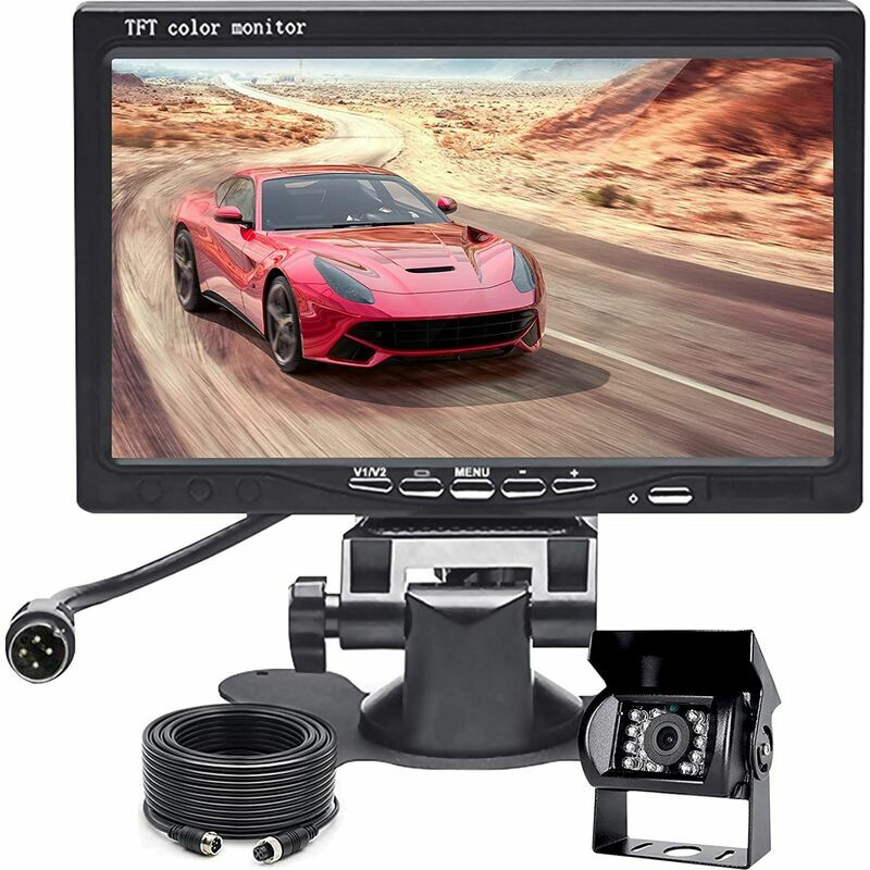 Car Backup Camera with 7 Inch LCD Screen 18 LED IR Night Vision Monitor ...