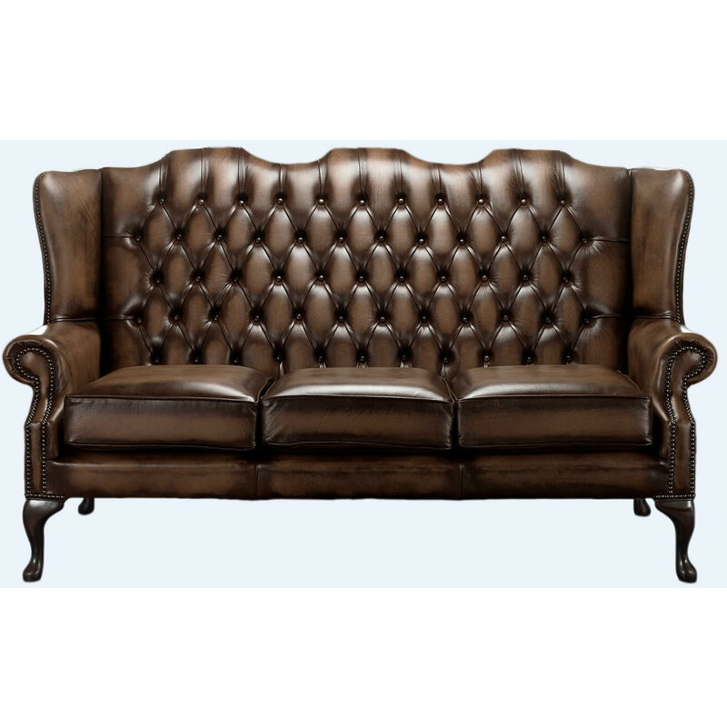 Chesterfield High Back Mallory 3 Seater Sofa Antique Brown Leather ...