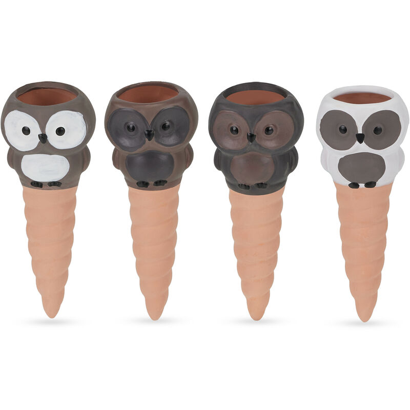Clay Watering Spikes, Set of 4, Owl Design, for 1.5 l pet Bottles ...