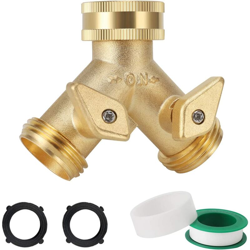 Garden Hose Splitter 2 Way Heavy Duty,Brass Faucet Splitter,Y 3/4 Water ...