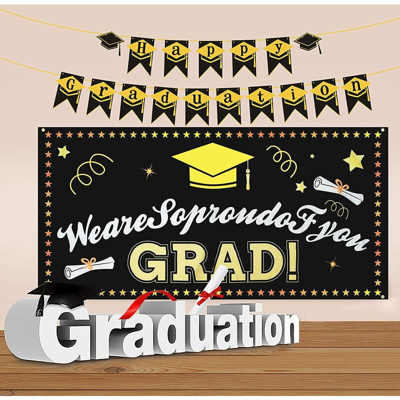 Graduation Banner,Decorations Banner 2021 and Gold Happy Graduation ...