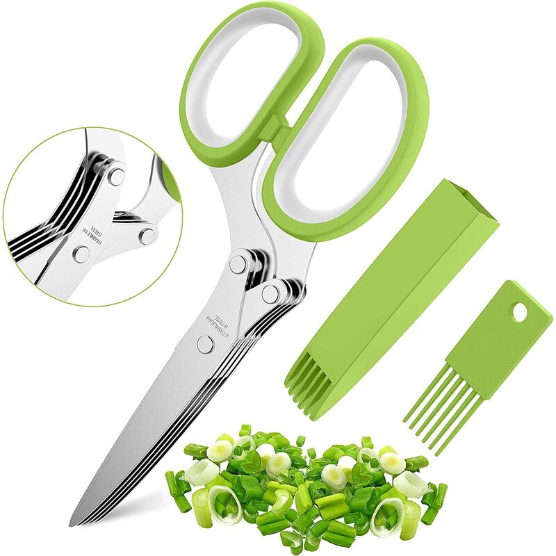Herb Scissors Set with 5 Blades and Cover - Stainless Steel Kitchen ...