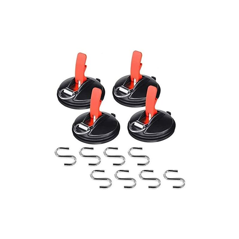 Set of 4 Car Suction Cups with 8 S-Hooks, Multi-function Suction Cups ...