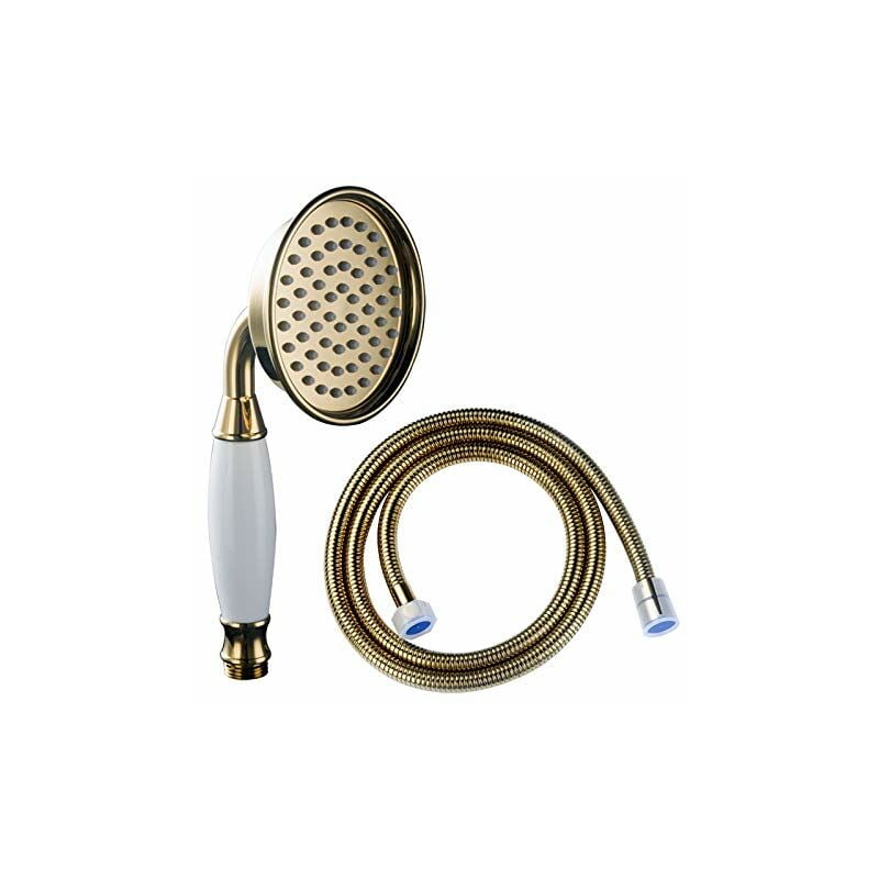 Traditional Victorian gold brass shower head with 1.5m hose - Garden ...