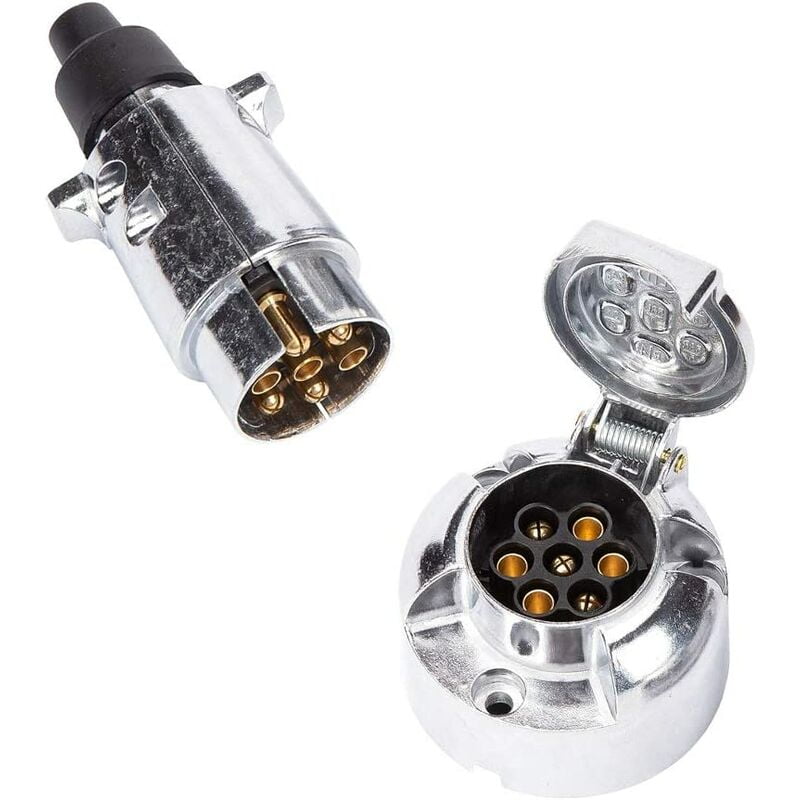 Trailer Plug & 7 Pin Metal Socket, 12V Waterproof 7 Pin Trailer Plug ...